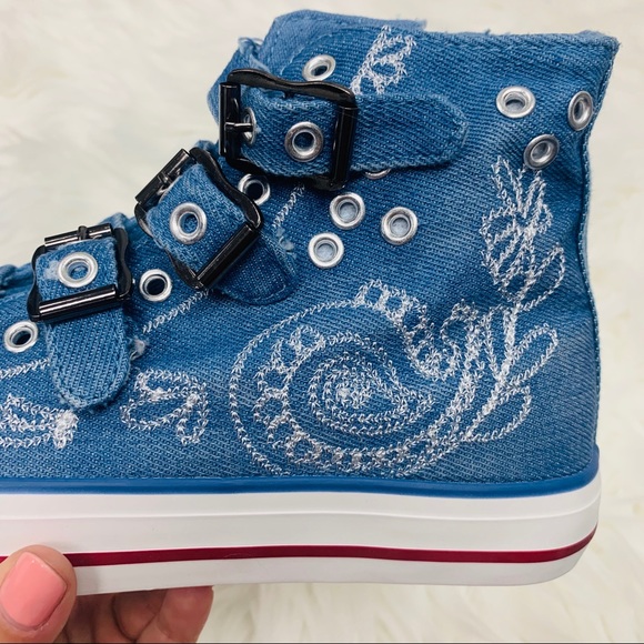 Shoes | Denim Buckle High Top Sneaker | Poshmark